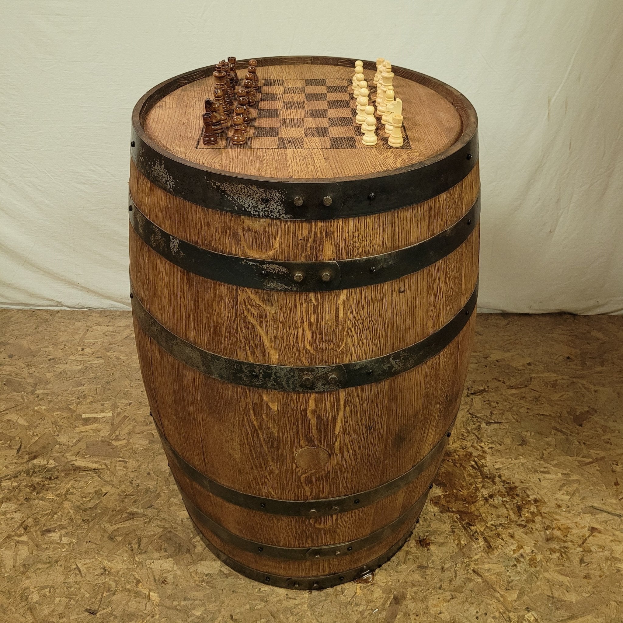 Whiskey Barrel Laser Engraved Checker-Chess Board Game Table – Aunt ...
