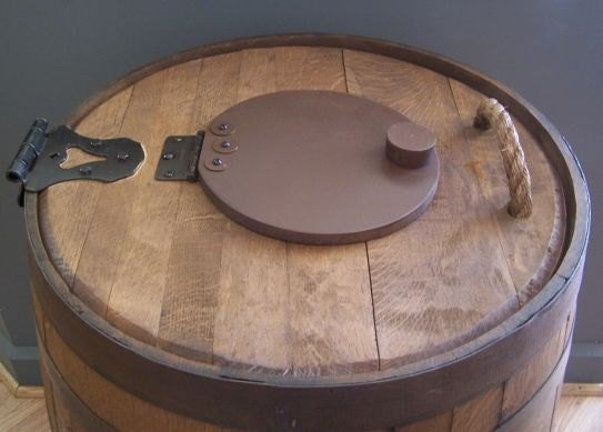 Whiskey Barrel Trash Can with Double Hinged Lid and Liner – Aunt Molly ...
