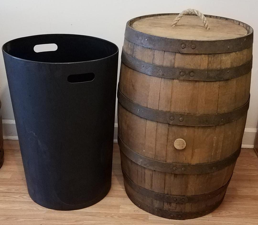 Whiskey Barrel Trash Can With Liner and Lid With Rope Handle – Aunt ...
